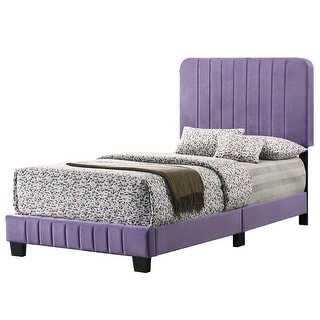 Velvet Channel Tufted Upholstered Twin Panel Bed - 81" - Purple - Bed ...