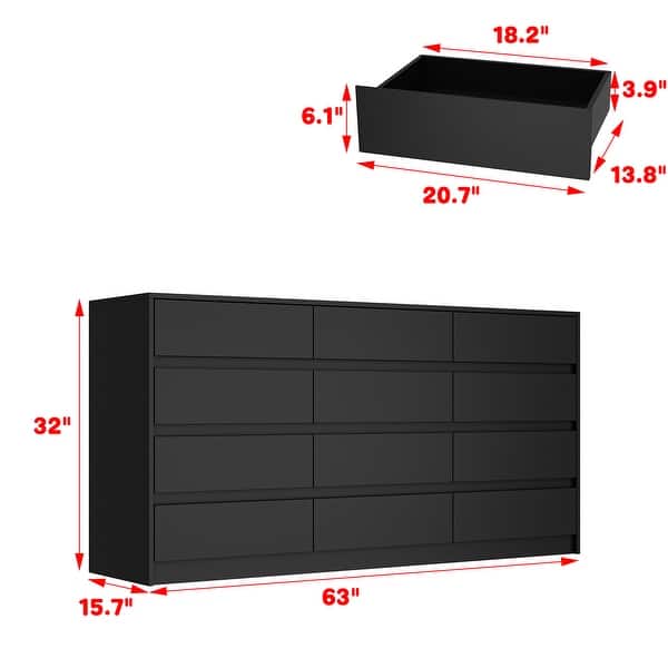 12 Drawer Dresser for Bedroom with Deep Drawers Large Floor Wood Chest ...