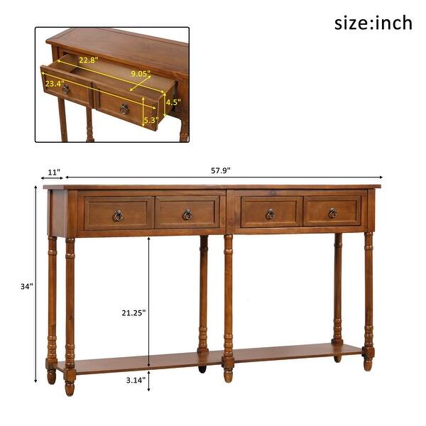 Emily Console Table with Drawers and Shelf in Antique Walnut - 57.9"L x ...