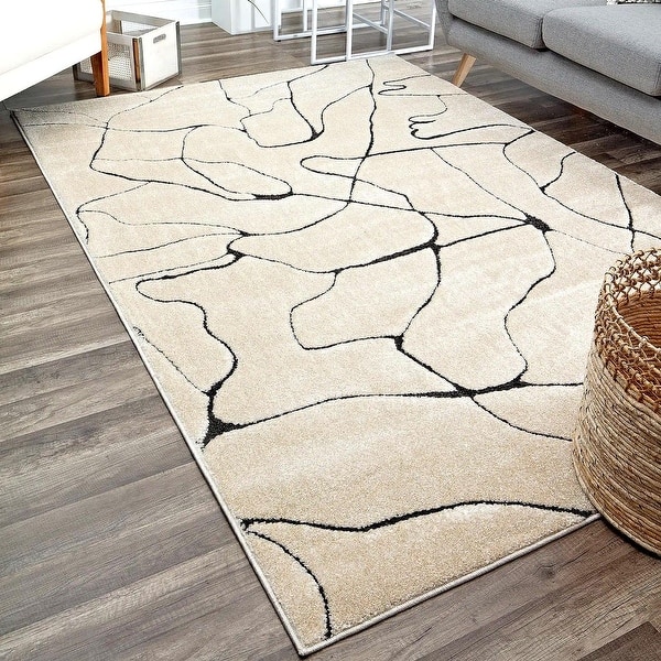 COSMOLiving Mid Century Modern Marble Cream Beige Large Fluffy Area Rug ...