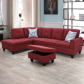 Modern L-Shaped Flannel Upholstered Left-Facing Sectional Sofa with ...