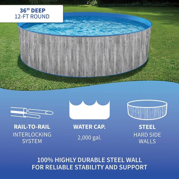 Blue Wave Capri 12-Ft 36-in Deep Round Steel Wall Swimming Pool Package ...
