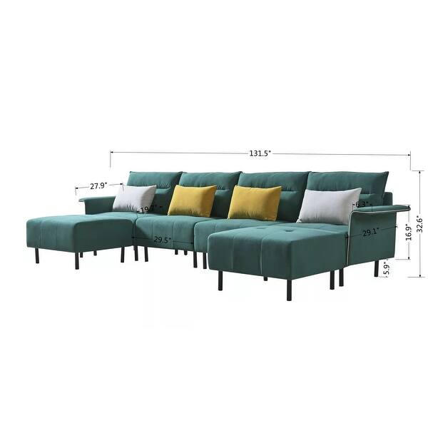 Sectional Sofa Suede Seat for Living Room Buckle Design Green - Bed ...