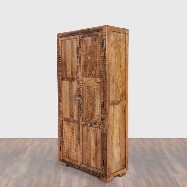 Flute 2-door 36-inch solid wood wardrobe in natural distressed finish ...