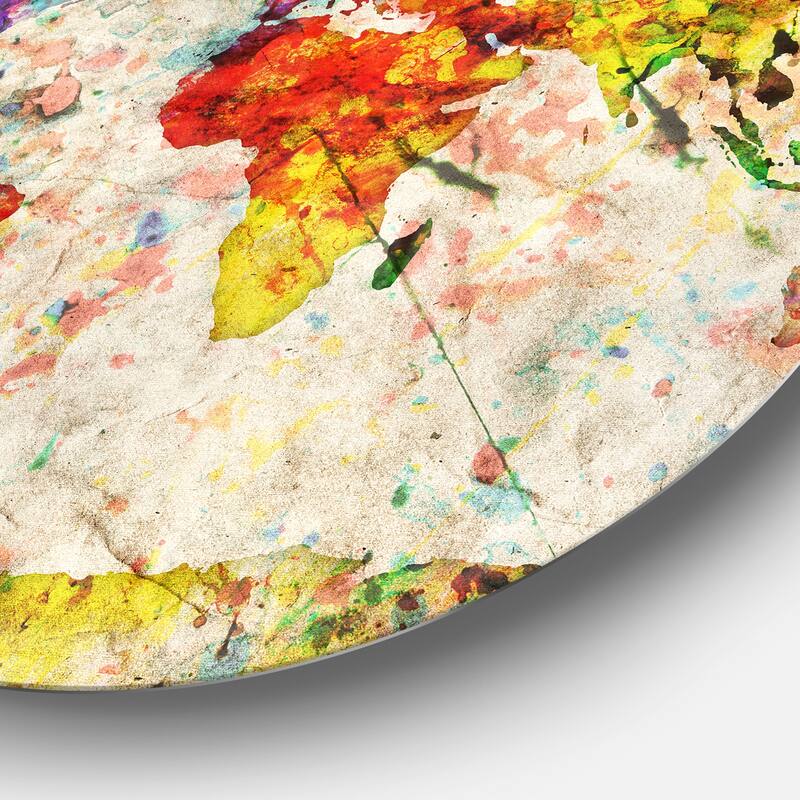 Designart 'Vintage World Map Watercolor' Maps Circle Metal Wall Art ...