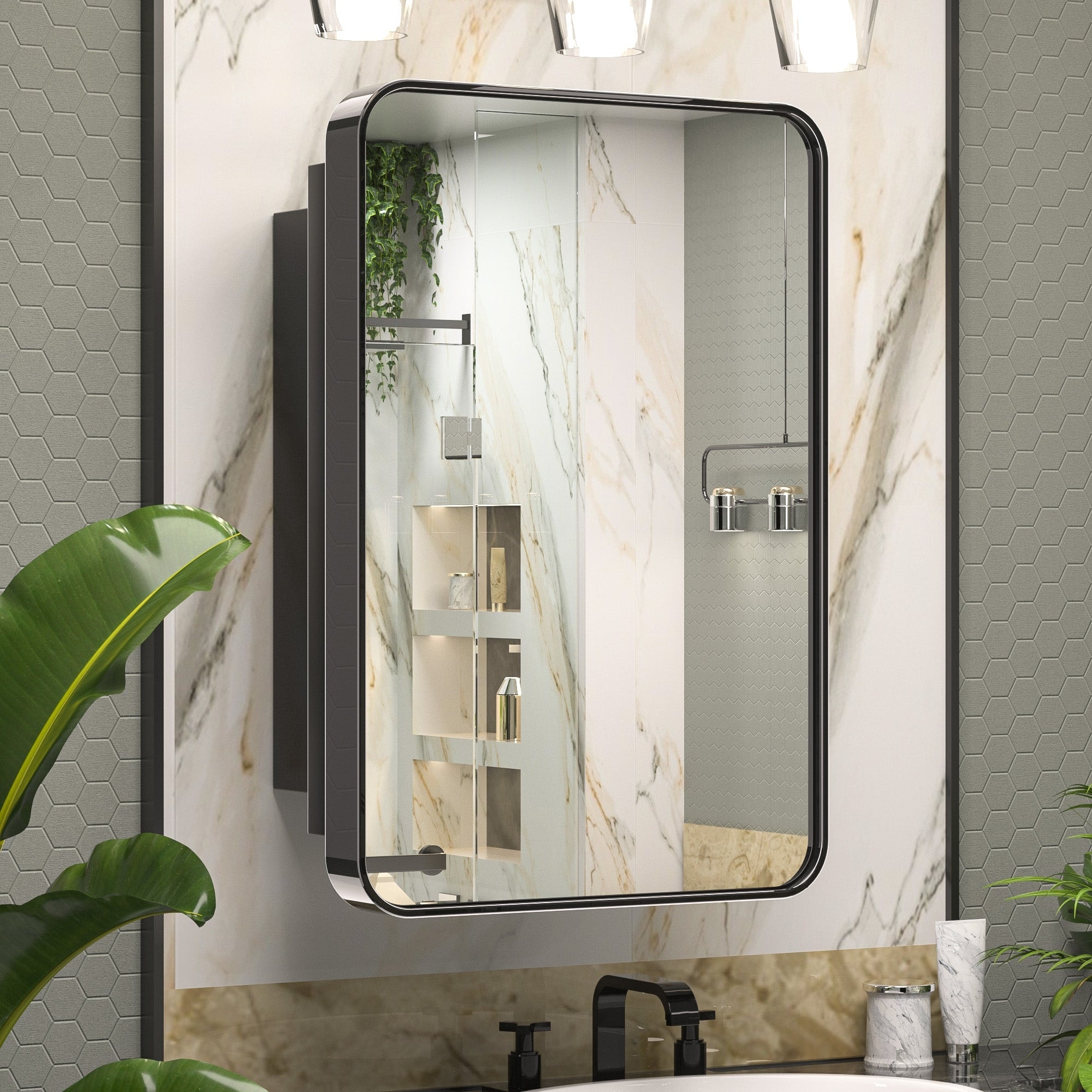 16x24Inch Metal Framed Medicine Cabinet with Mirror Adjustable Shelves ...
