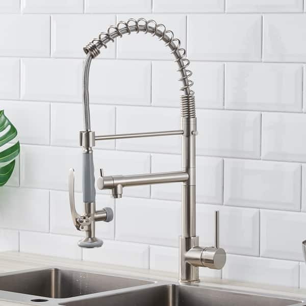 Single Hole Double Spouts Kitchen Sink Faucets with Pull Down Sprayer ...