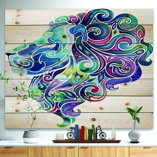 Designart 'Blue Lion Abstract Art' Bohemian Print on Natural Pine Wood ...