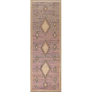 Light Purple Contemporary Moroccan Runner Rug Hand-knotted Wool Carpet ...