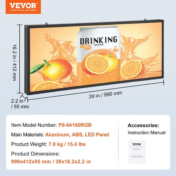 VEVOR Programmable LED Sign, Multiple Color LED Scrolling Panel, DIY ...