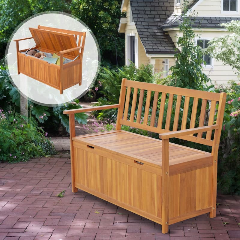 Outsunny 47" Wooden Outdoor Storage Bench with Removable Waterproof ...