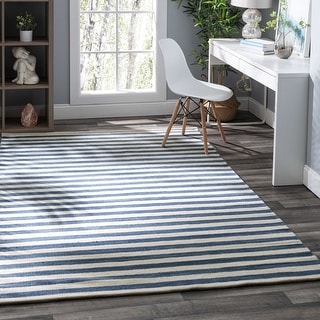 Ladder Stripe Blue/Ivory Handwoven Wool Rug - Bed Bath & Beyond - 37435006