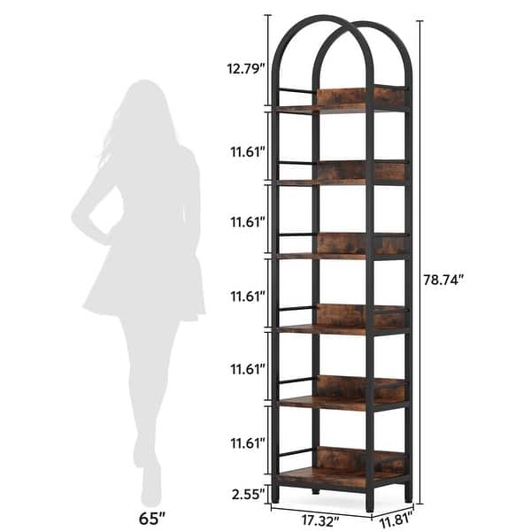 6-Tier Open Bookshelf, 78.7" Tall Arched Display Shelf Rack, Brown ...