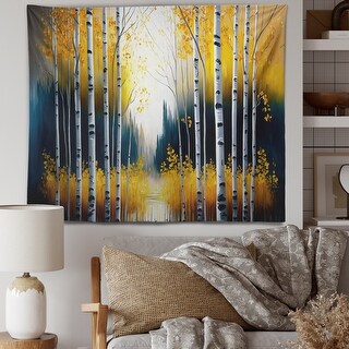 Designart 'Monochrome Golden Birch Trees By The River III' Landscape ...