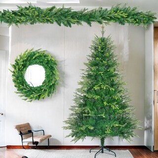 6FT Pre-Lit Aspen Fir Christmas Tree with Wreath & Garland - Green ...