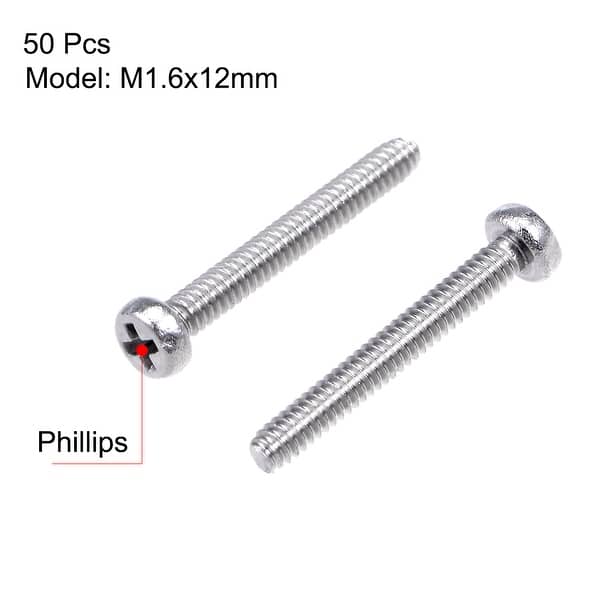 M1.6x12mm Machine Screws Pan Phillips Head Screw Fasteners Bolts 50Pcs ...