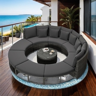 Circular Outdoor Sectional Sofa Lounge Set with Coffee Table, Grey ...