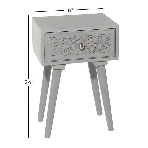 Mango Wood Intricately Carved Single Drawer Scroll Accent Table - White ...