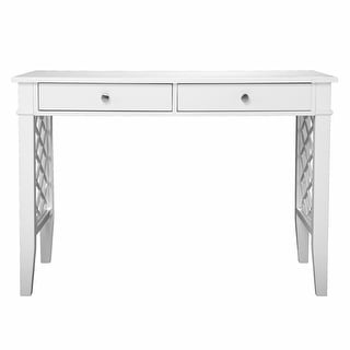 43" Rectangular White Writing Desk with Hidden Storage Drawers - Bed ...
