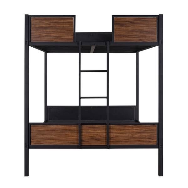Full over Full Steel Bunk Bed with Wooden Panel Safety Rail and Built ...