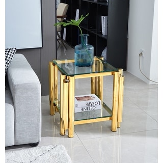 20 Inch Square End Table, Modern Stainless Steel End Table, Double ...