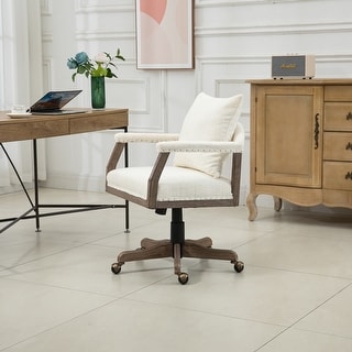 Computer Chair Office Chair Beige Boucle Swivel Desk Chair with Wheels ...