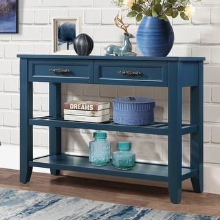 Navy Blue Console Table Entryway Sofa Table with Drawers and Shelves ...