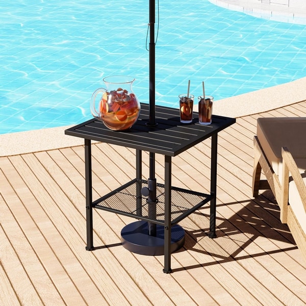 Outdoor Side Table 22" Double Layers Dining Table Umbrella Hole Patio ...