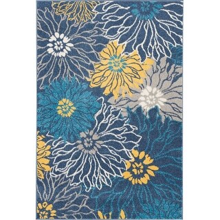 4' x 6' Blue Tropical Flower Area Rug - 3'6" - Bed Bath & Beyond - 39598001