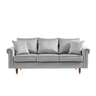 Modern Velvet 3-Seater Sofa Reversible Back with 2 Pillows - 74.02" x ...