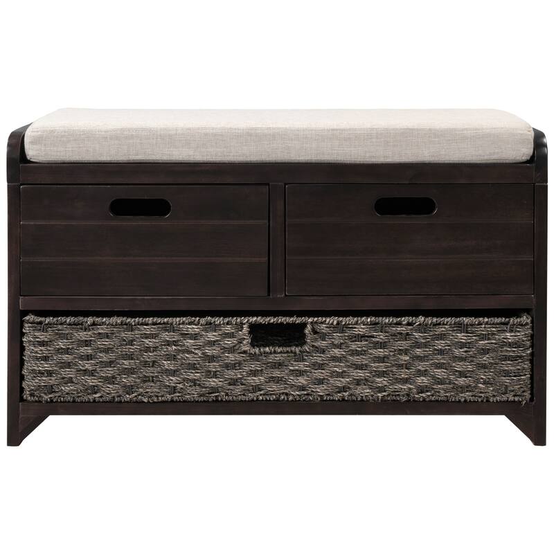 Storage Bench with Basket and 2 Drawers, Shoe Bench with Removable ...