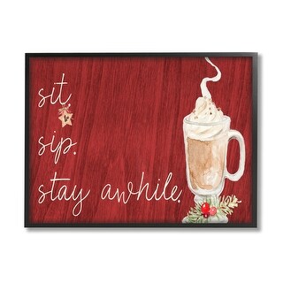 Stupell Sit Sip Stay Awhile Festive Winter Drink Cup Framed Wall Art ...