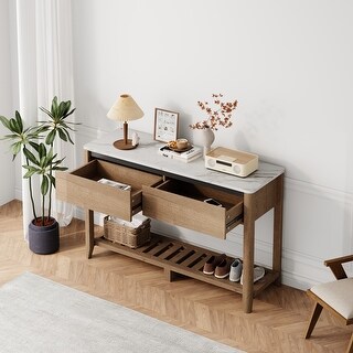47-Inch Modern Farmhouse Console Table with Double Drawers for Tabletop ...