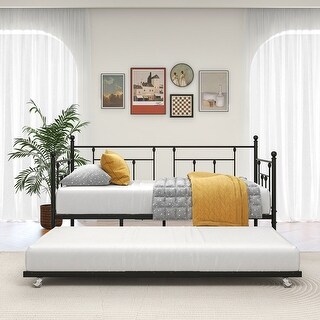 Twin Size Metal Daybed with Trundle , No Box Spring Needed - Bed Bath ...
