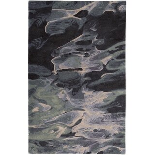 4' X 6' Green Blue And Black Wool Abstract Tufted Handmade Stain ...