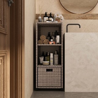 Black 3-Tier Outdoor Storage Rack with Rattan Finish and Wheels - Bed ...