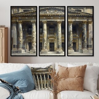 Designart - Gold Grey Architectural Marvel Banks - Banks Wall Art Set ...