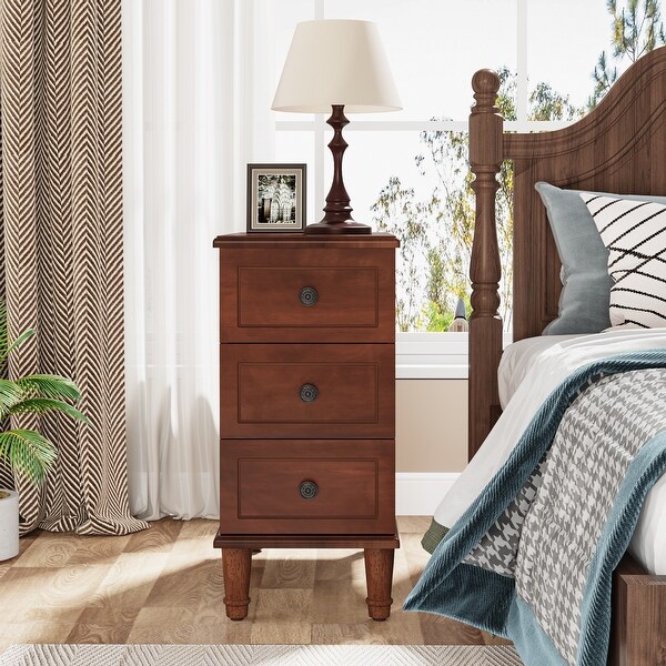 Fully Assembled Narrow End Table Solid Wood Side Table with 3 Drawers Vintage Nightstand Slim Bedside Table for Small Spaces On Sale Bed Bath Beyond 39742524