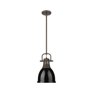 Duncan Small Pendant with Rod in Rubbed Bronze with Black - Bed Bath ...