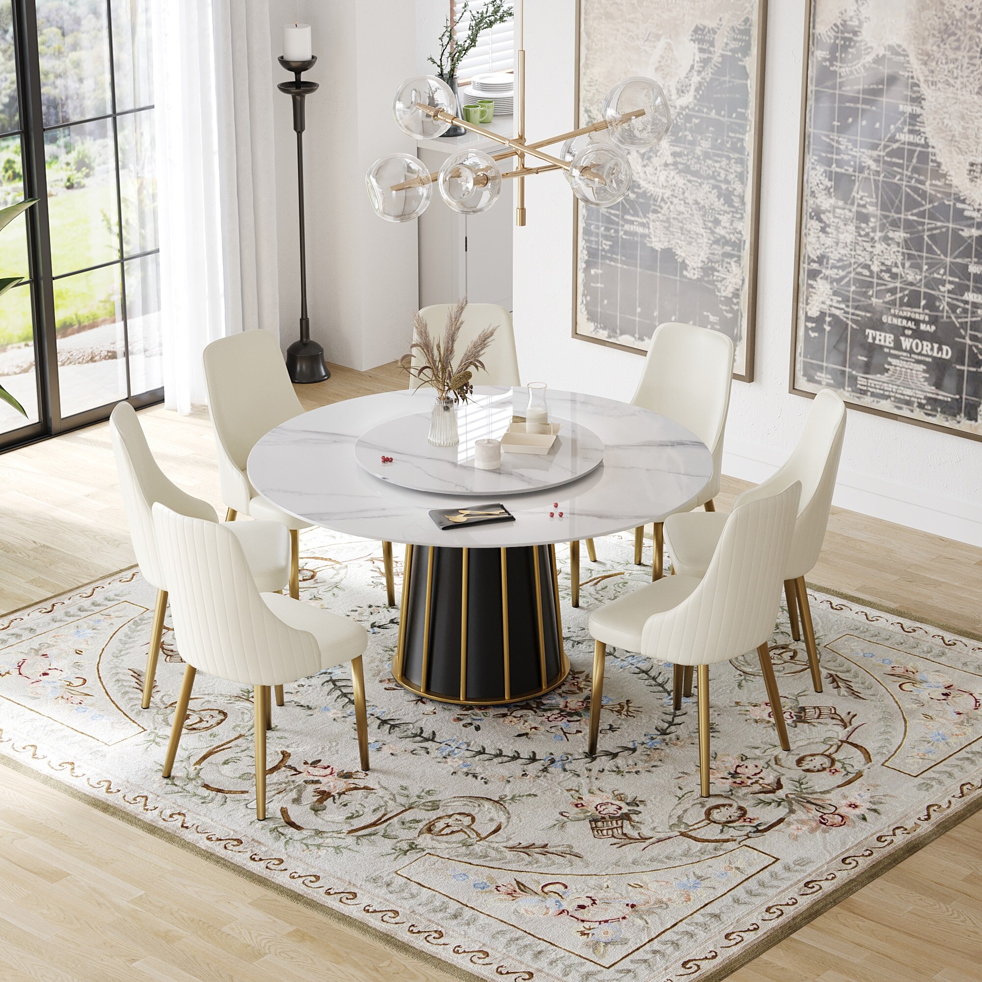 White round dining table with gold base store