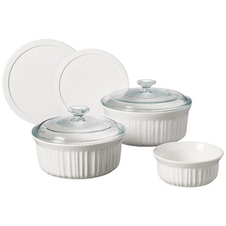 French White 7-Pc Ceramic Bakeware Set with Lids, Chip and Crack ...