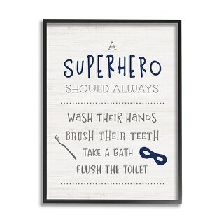 Stupell Superhero Bathroom Rules Good Hygiene Phrases Blue Mask Framed ...