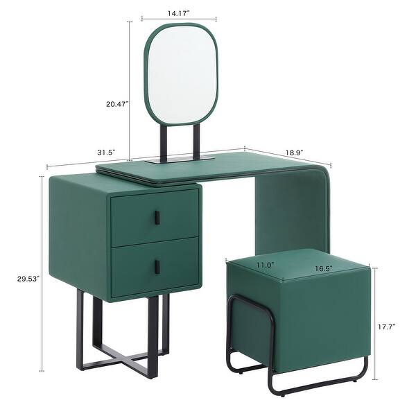 FUKAYI Faux Leather Makeup Vanity Desk Set with Stool Small Vanity ...