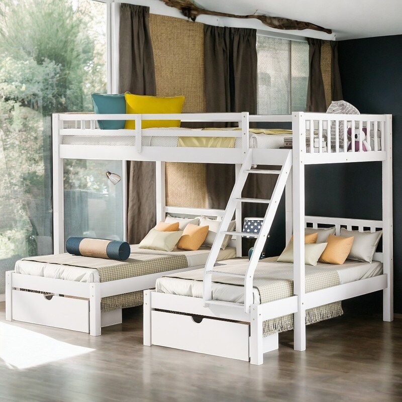 Artsy Multi functional Full Over Twin Twin Bunk Bed Wood Triple Bunk Bed with Drawers and Guardrails Maximized Space White Bed Bath Beyond 39939079