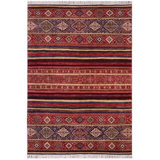 Southwestern Khurgeen Alonso Red/Blue Wool Rug - 5'9'' x 7'10'' - 8'11 ...