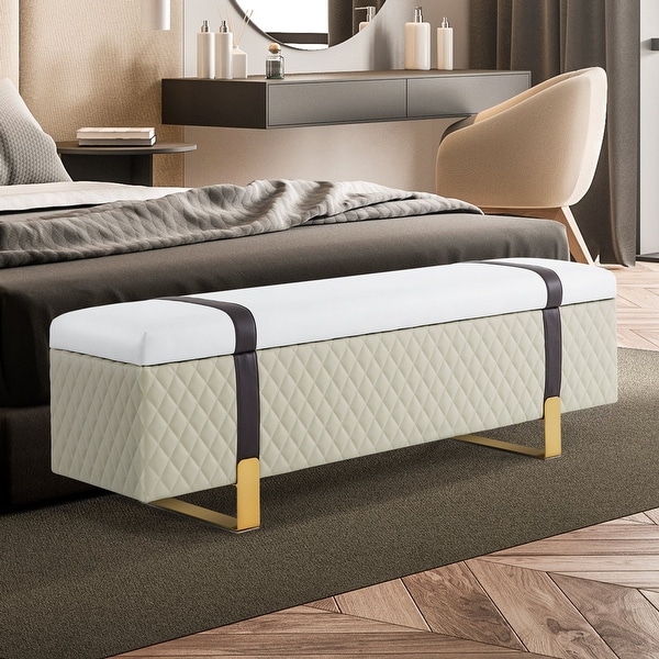 MCombo Modern Storage Ottoman Bench Faux Leather Upholstered Footstool with Storage Space Bed Bath Beyond 40738183