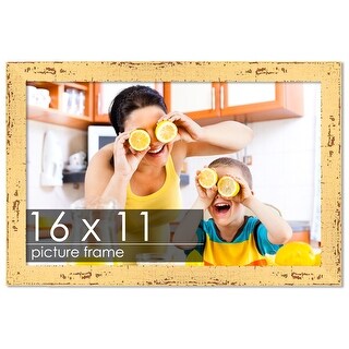 16x11 Shabby Chic / Farmhouse Yellow Complete Wood Picture Frame with ...