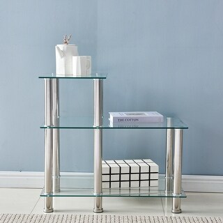 Three-layer Stepped Tempered Glass Stainless Steel Tube Side Table ...