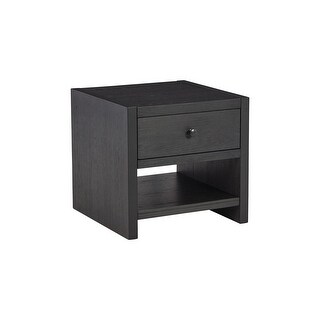 24 Inch Square Side End Table, Wire Brushed Black Wood, Single Drawer ...