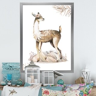 Designart "Cute Lama Head Cartoon For Kids III" Traditional Framed ...